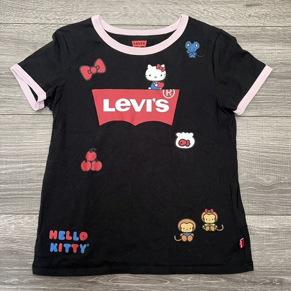 Levi's | Shirts & Tops | Hello Kitty X Levis Girls Black Ringer Tshirt ...
